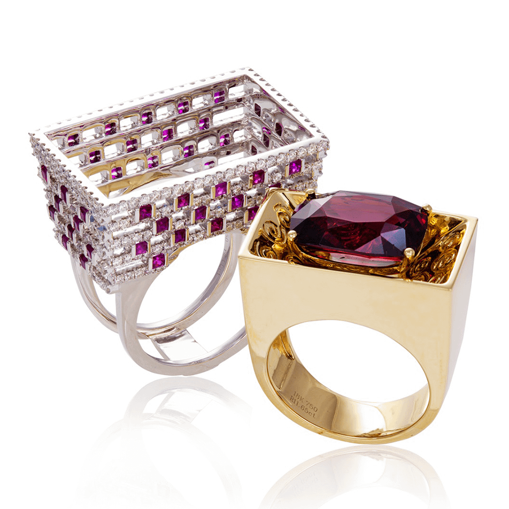 Fortress Flame Garnet Diamond Ring - On Cheong Jewellery