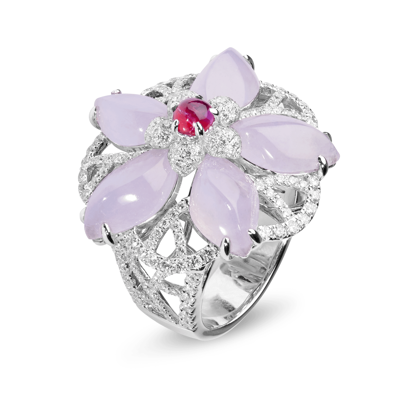 Lavender Jade Ruby Diamond Ring - On Cheong Jewellery