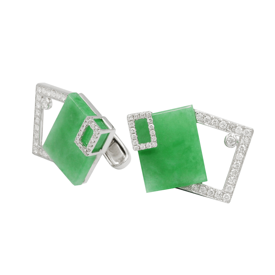 "Mondrian"Jadeite Diamond Cufflinks - On Cheong Jewellery