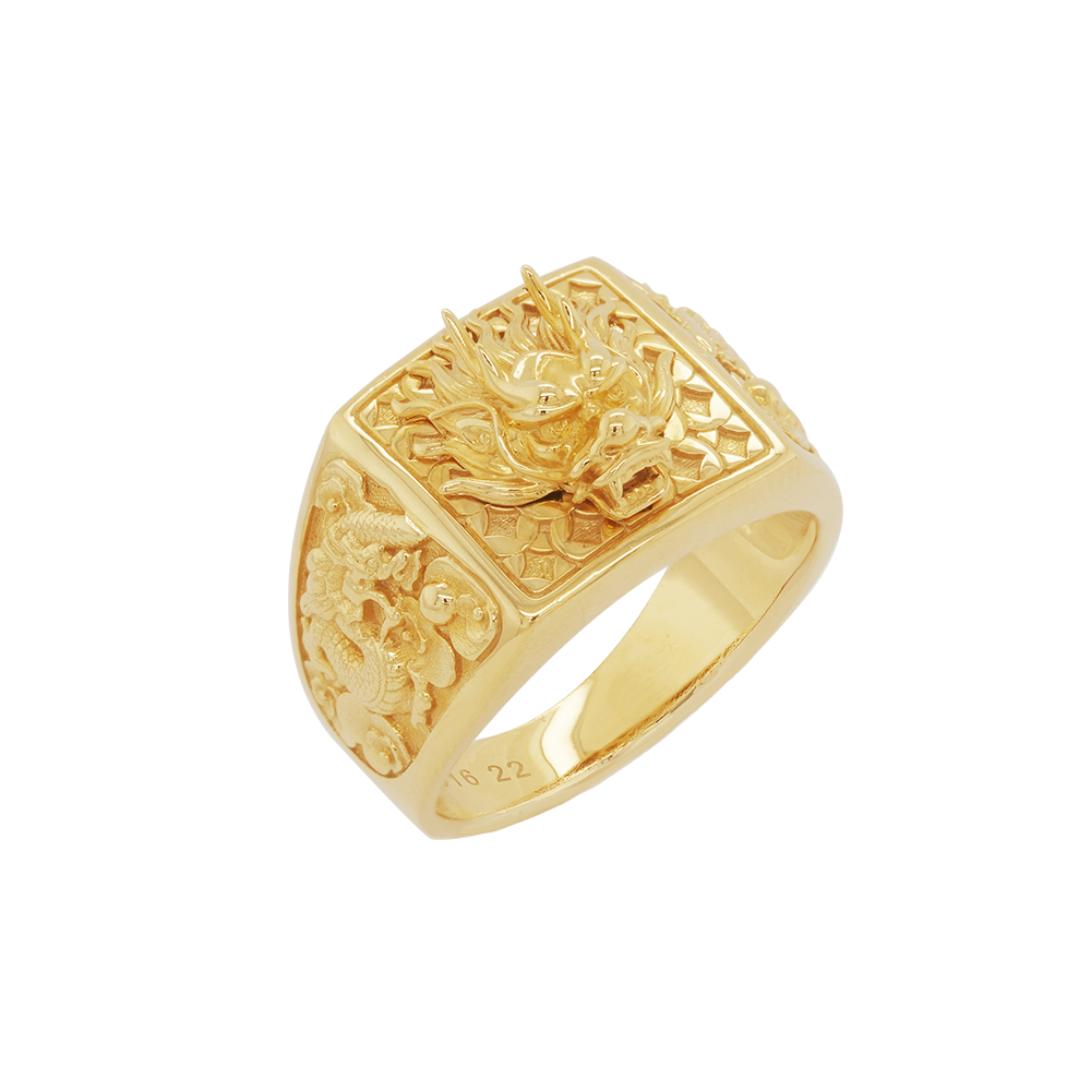 916 Golden Dragon Bountiful Men's Ring - On Cheong Jewellery